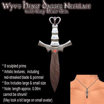 Second Life Marketplace - Wyv's Heart Dagger Necklace with Ruby Heart Gem