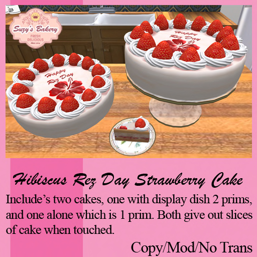 Second Life Marketplace - ~*SB*~ Hibiscus Rez Day Strawberry Cake [Boxed]
