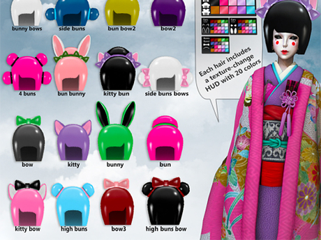 Second Life Marketplace - *katat0nik* (high buns bow) Kokeshi Hair