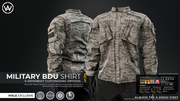 Second Life Marketplace - WAZ - Military Uniform Shirt (ACUPAT Camo)