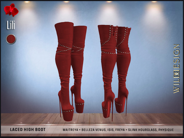 Second Life Marketplace - [Wildfloverr Design] Lili Laced High Boots RED