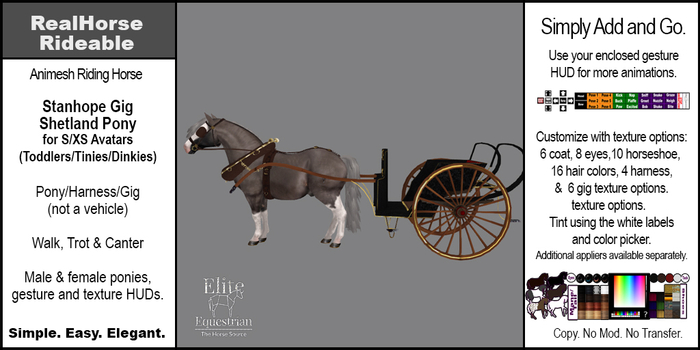 Second Life Marketplace - *E* RealHorse Rideable Shetland Pony Stanhope ...