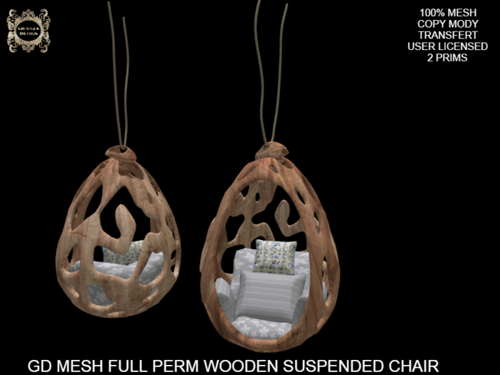 Second Life Marketplace - GD MESH FULL PERM WOODEN SUSPENDED CHAIR