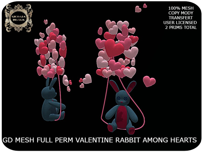 Second Life Marketplace - GD MESH FULL PERM VALENTINE RABBIT AMONG HEARTS