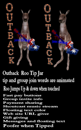 Second Life Marketplace - AA Country Roo Outback Aussie flag guitar Tip Jar