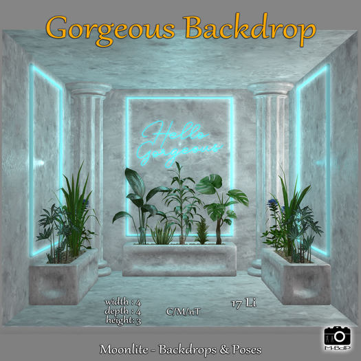 Second Life Marketplace - M-BdP - Gorgeous - Backdrop - White/Cyan