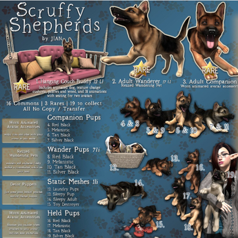 Second Life Marketplace - JIAN Scruffy Shepherds BOX 2. Adult Wanderer RARE