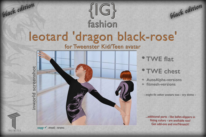 Second Life Marketplace - {IG} fashion leotards TWE+ - Dragon: black ...