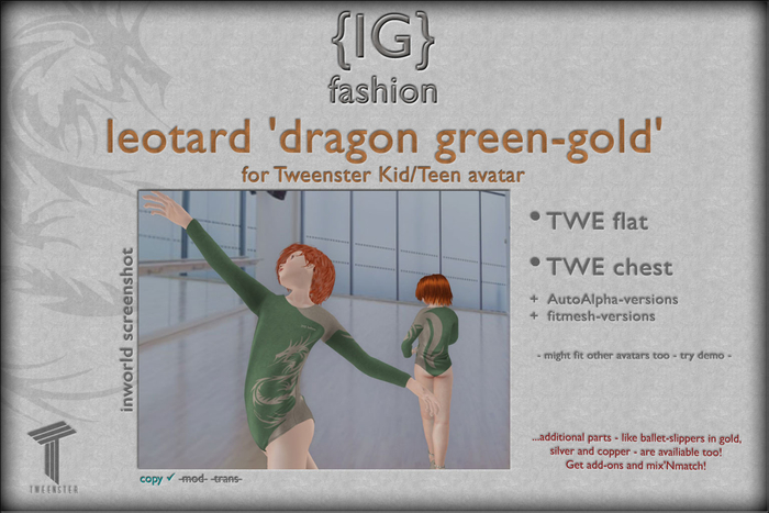 Second Life Marketplace - {IG} fashion leotards TWE+ - Dragon: green ...