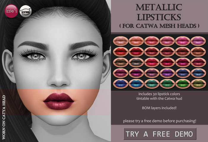 Second Life Marketplace - Izzie's - DEMO CATWA Metallic Lipsticks