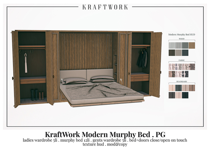 Second Life Marketplace - KraftWork Modern Murphy Bed PG (Add Me)