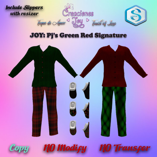 Second Life Marketplace - JOY: 2 Pj's Men red green SIGNATURE