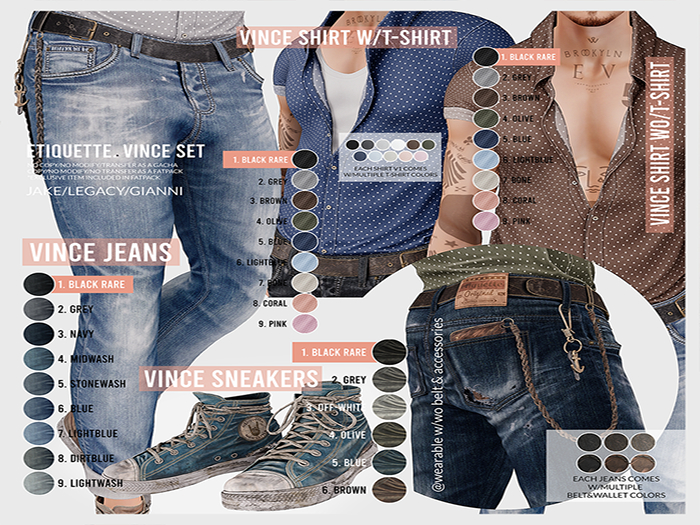 Second Life Marketplace - .etiquette. Vince Shirt w/T-Shirt Blue ...