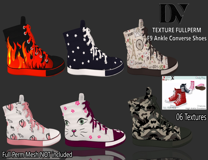 Second Life Marketplace - DV-F9 Ankle Converse Shoes- TEXTURES