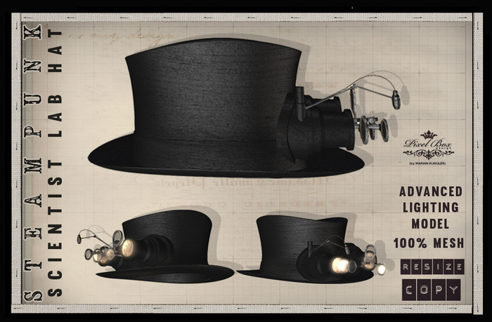 Second Life Marketplace - 50% SALE PIXEL BOX - Steampunk scientist lab hat