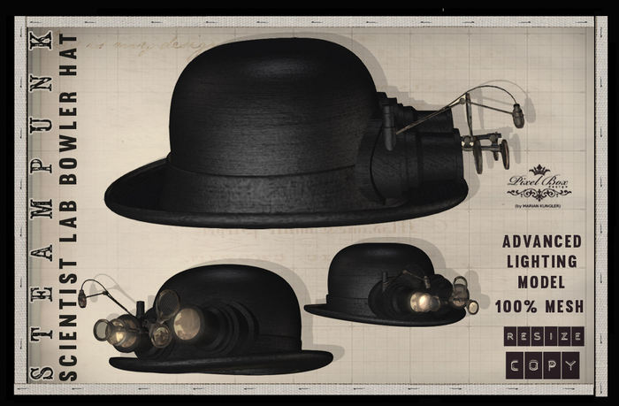 Second Life Marketplace - PIXEL BOX - Steampunk scientist lab bowler hat