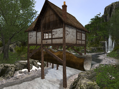Second Life Marketplace - Boxed Log House With Pond. Half Timbered ...
