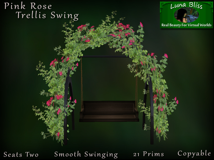 Second Life Marketplace - Pink Rose Trellis Swing - Outdoor Furniture