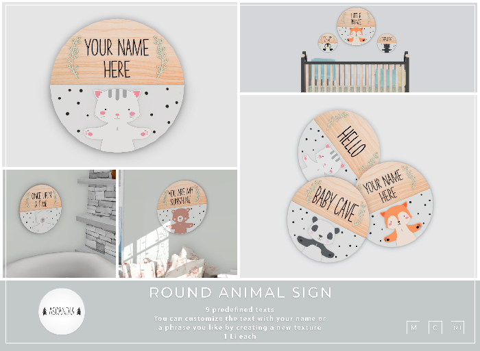 Second Life Marketplace - Ascandia // Round Animal Sign [White Cat]