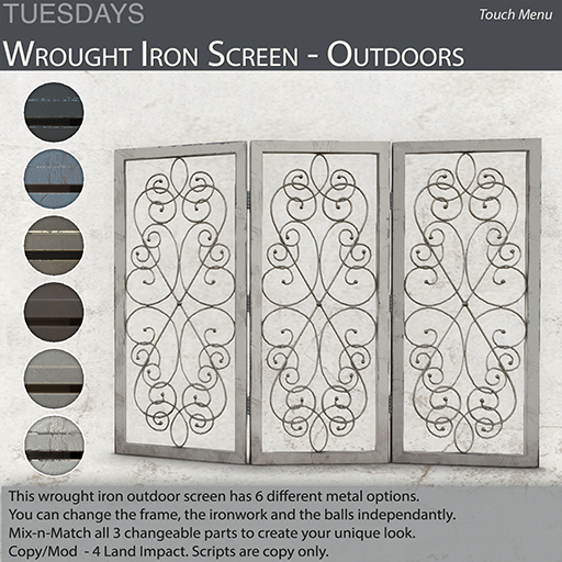 Second Life Marketplace - Tuesdays Wrought Iron Screen - Outdoors