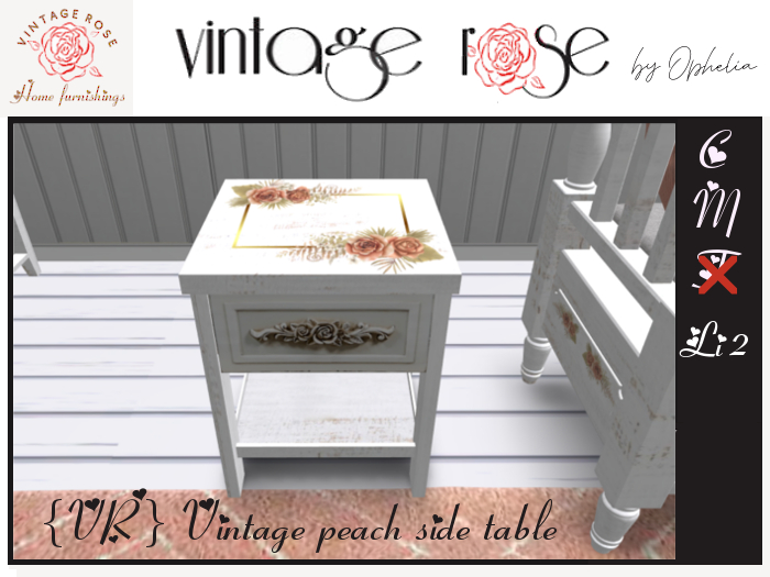Second Life Marketplace - {VR} Vintage peach side table