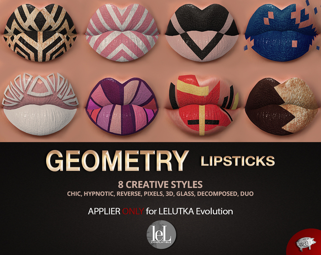 Second Life Marketplace - Mad' - Geometry Lipsticks [LeL evolution Applier]