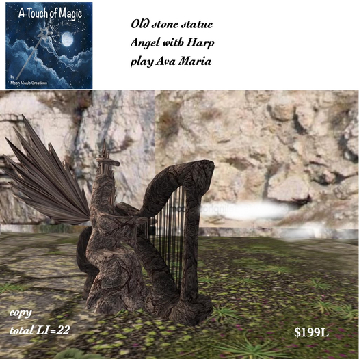 Second Life Marketplace - Old Angel stone statue with Harp plays ava ...