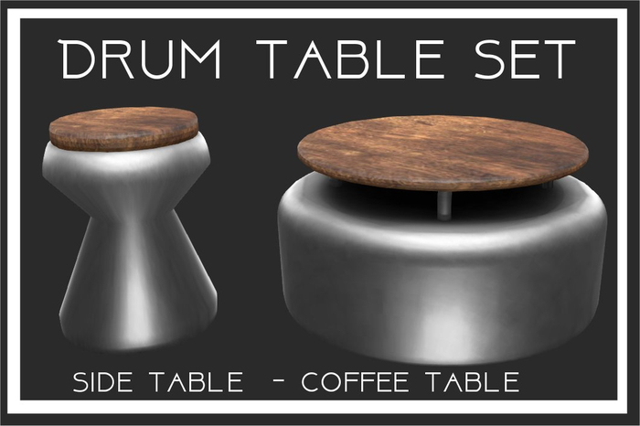 Second Life Marketplace - Drum Table Set-Silver