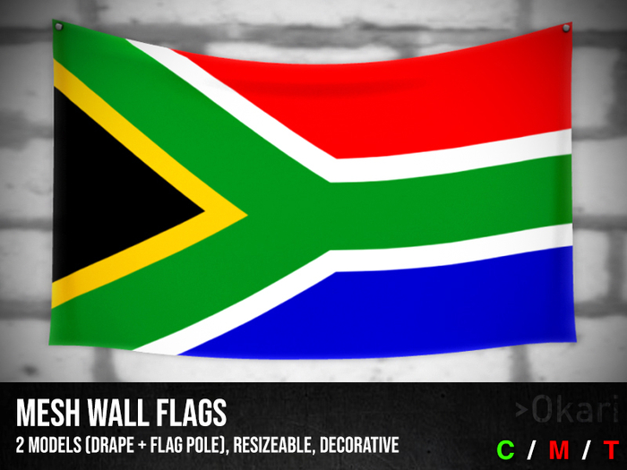 Second Life Marketplace - South Africa wall flags (wall flag pole and ...