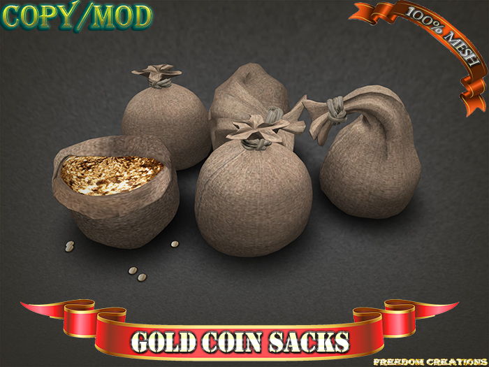 Second Life Marketplace - Gold coin sacks-Freedom creations