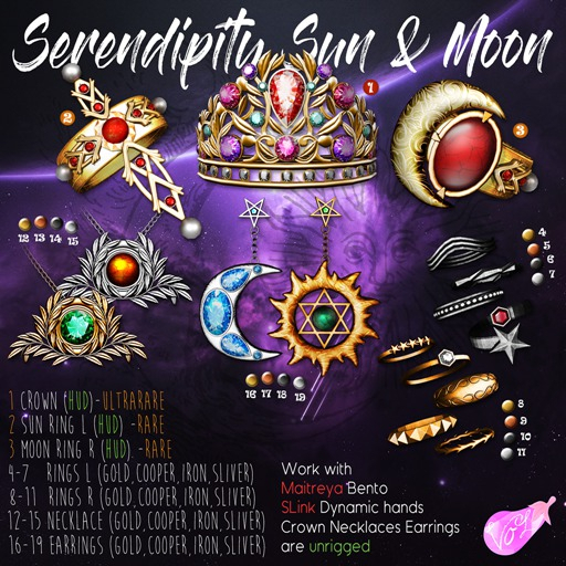 Second Life Marketplace - 11 [VO.Z] Serendipity Sun&Moon - Rings R Sliver (MMB)