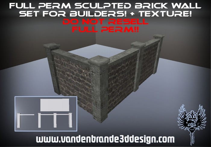 Second Life Marketplace - ~Full perm sculpted brick wall with concrete ...