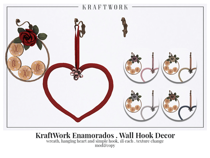 Second Life Marketplace - KraftWork Enamorados . Wall Hook Decor (Add Me)