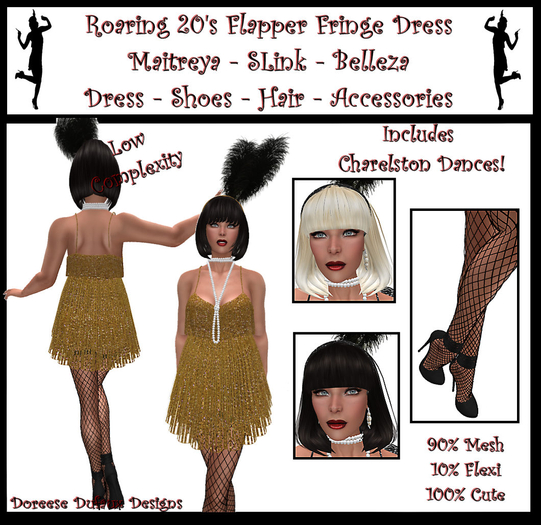 Second Life Marketplace - ROARING 20'S FLAPPER FRINGE DRESS GOLD ...