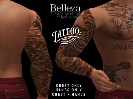 Second Life Marketplace - Tattoo Belleza Colorful Skull Sleeve