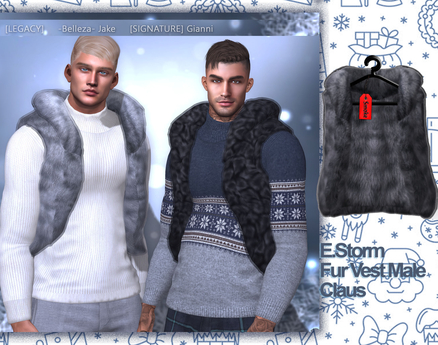 Second Life Marketplace - E.Storm fur Vest Male. Claus Smoke