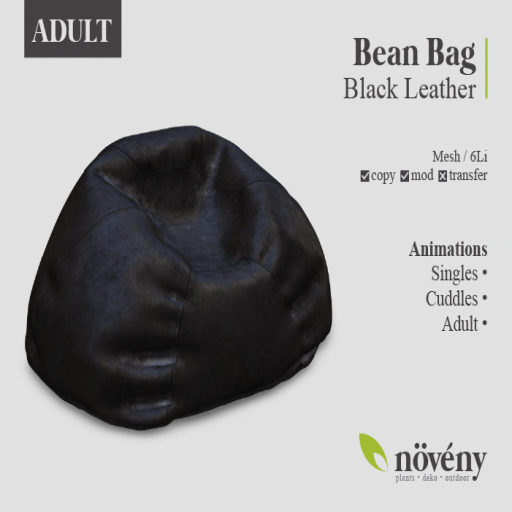 Second Life Marketplace - Noveny - Bean Bag - Black Leather (ADULT)