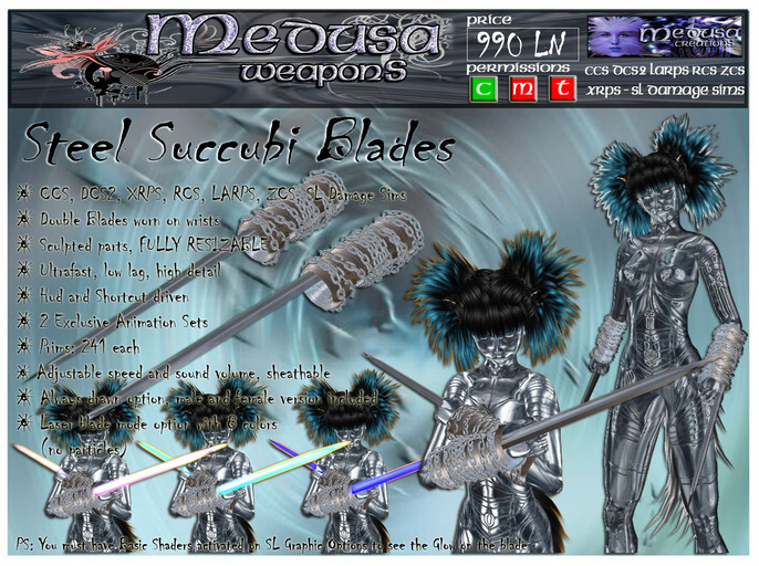Second Life Marketplace - ~ Medusa Weapons ~ Steel Succubi Blade (Boxed)