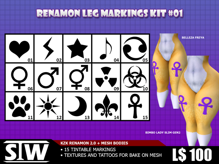 Second Life Marketplace - [STW] Renamon Leg Markings Kit #01