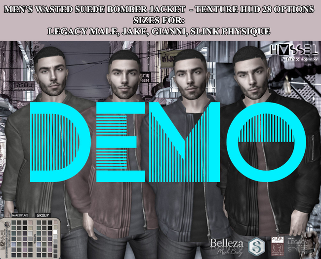 Second Life Marketplace - (HASSEL) DEMO MEN WASTED SUEDE BOMBER JACKETS ...