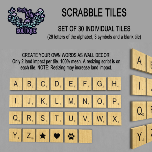 Second Life Marketplace - Scrabble Tiles for Wall Decor **PROMO PRICED**