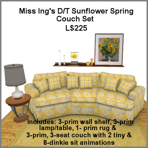 Second Life Marketplace - Miss Ing's DT Sunflower Spring Couch Set