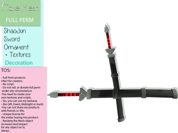 Second Life Marketplace - ::TAKE MESH::ShaoJun Sword Ornament