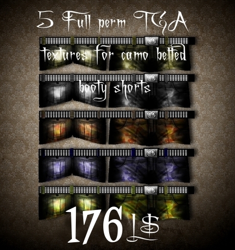 Second Life Marketplace - 5 Full Perm TGA textures for camo booty shorts
