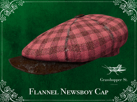 Second Life Marketplace - Grasshopper St Newsboy Cap - Red-Brown Flannel