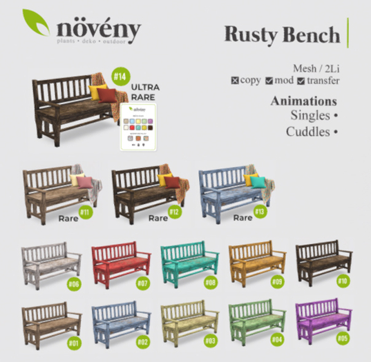 Second Life Marketplace - Noveny - Rusty Bench - RARE #13