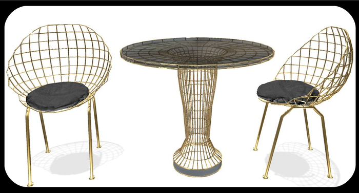 Second Life Marketplace - Wire Table Set-Gold-Black