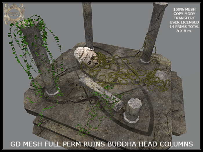 Second Life Marketplace - GD MESH FULL PERM RUINS BUDDHA HEAD COLUMNS