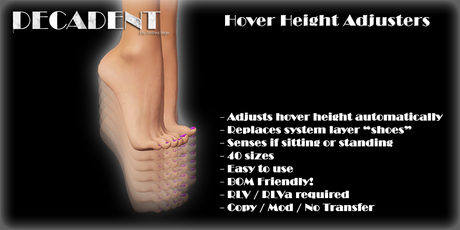 Second Life Marketplace - Hover Height Adjusters (RLVa) - By DECADENT v1.1
