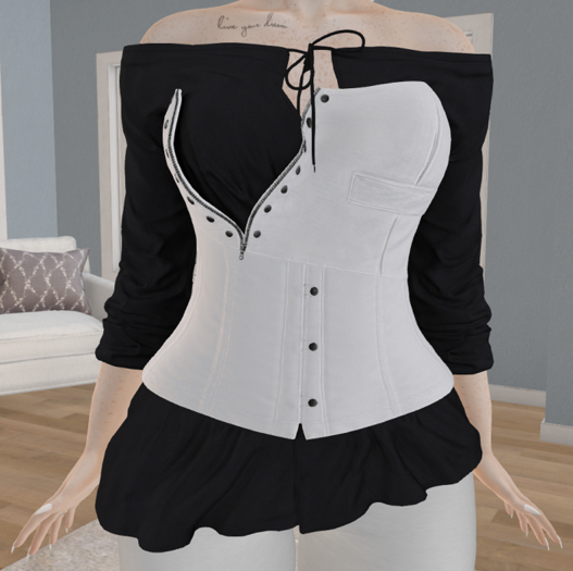 Second Life Marketplace - RKKN. Stefania Corset/White with Poet Shirt FREYA